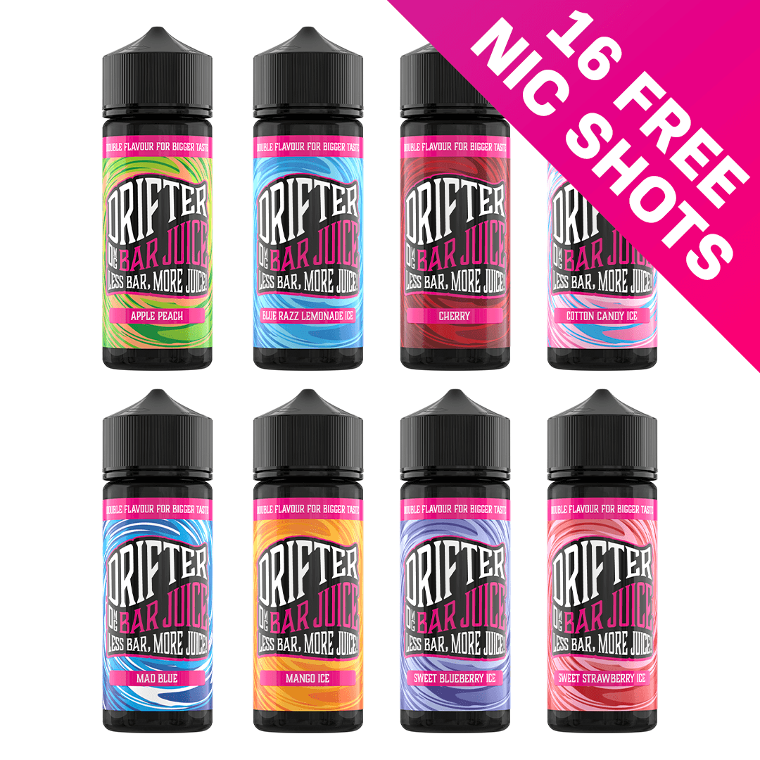 MULTIPACK -8 x Drifter Bar Juice 100ml (Includes 16 Salt Nic Shots ...